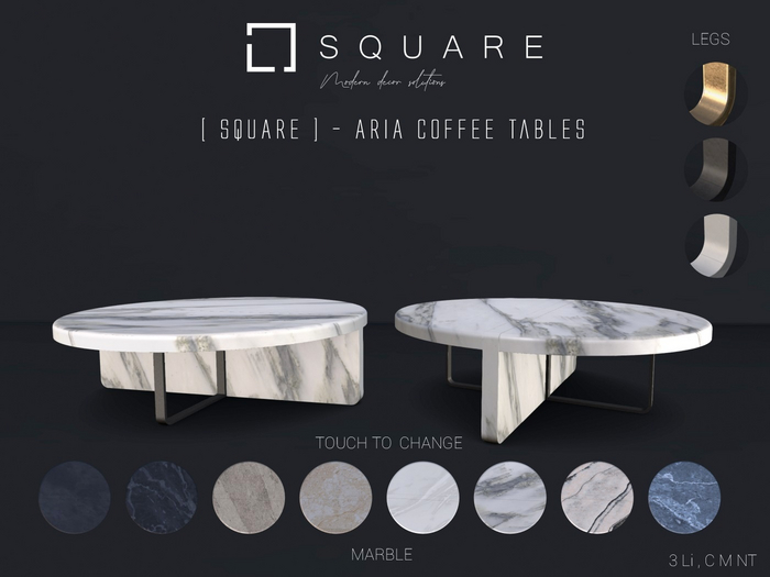 Second Life Marketplace - [ SQUARE ] - ARIA Coffee Table ( Multiple Texture Change Options )